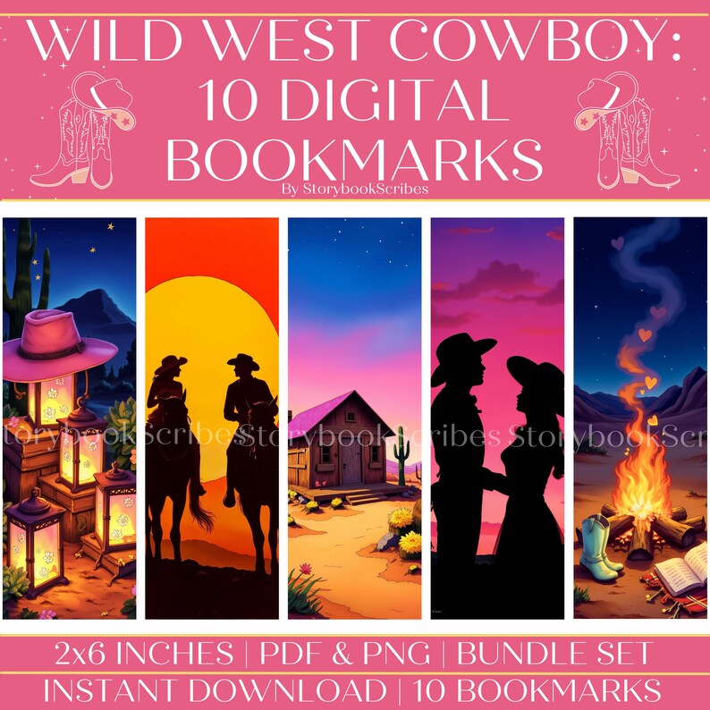 10 Wild West Cowboy Printable Bookmarks | Instant Download PDF PNG ...