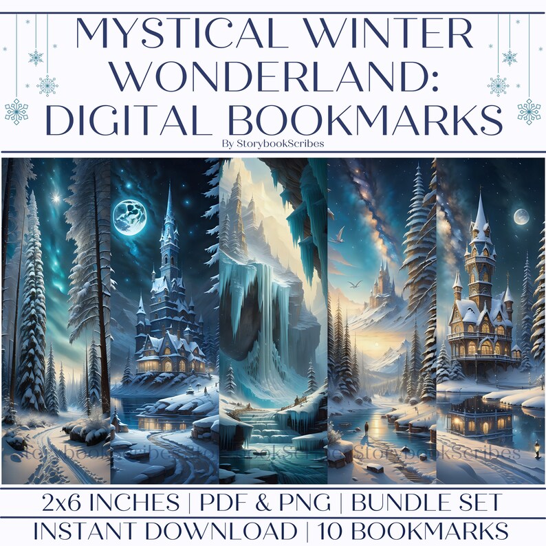 10 Mystical Winter Wonderland Digital Bookmarks Instant Download PNG ...