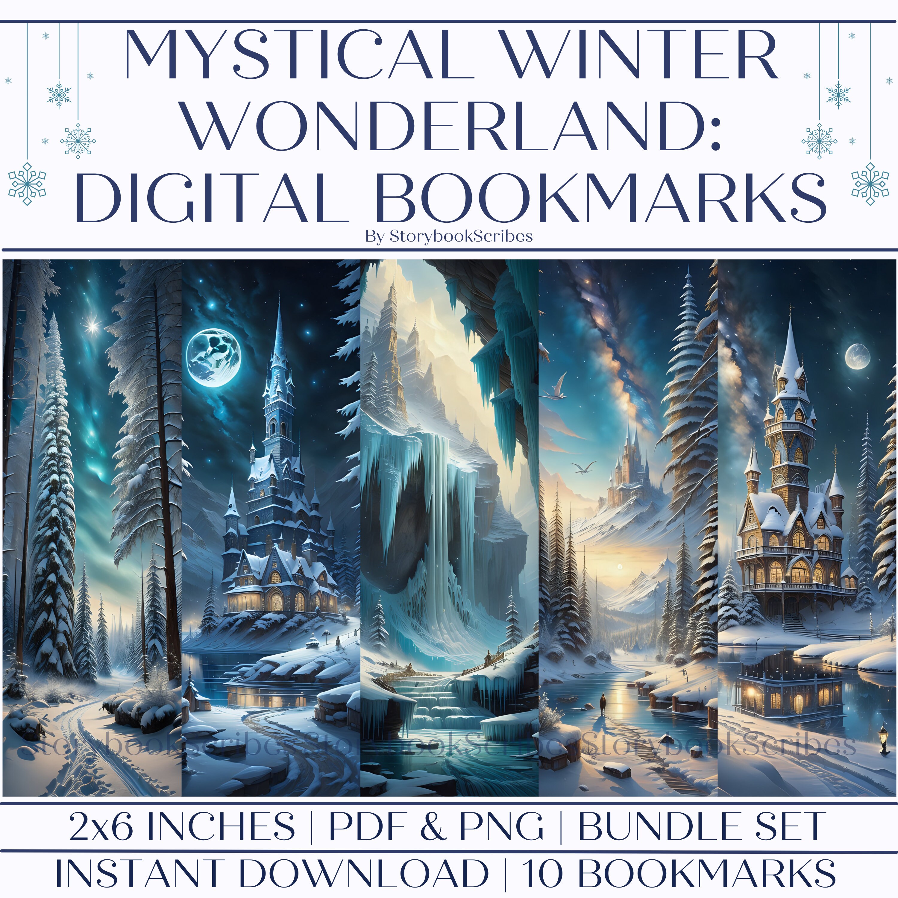 10 Mystical Winter Wonderland Digital Bookmarks Instant Download PNG ...