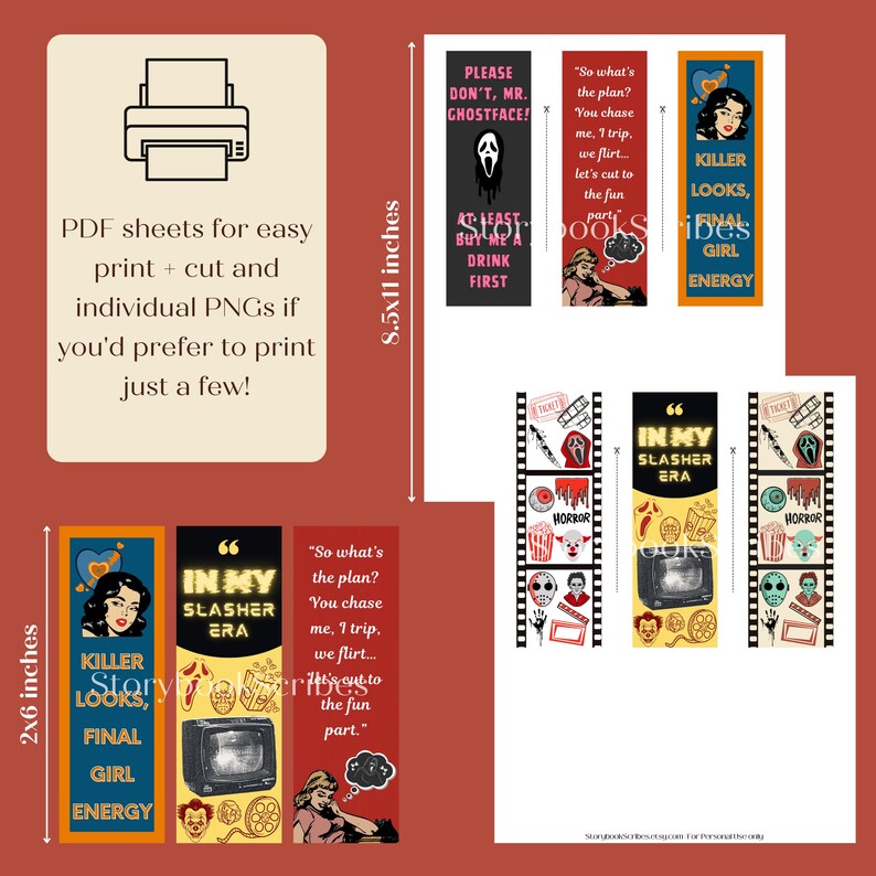 7 Retro Horror Movies Printable Bookmarks | Instant Download PNG PDF ...