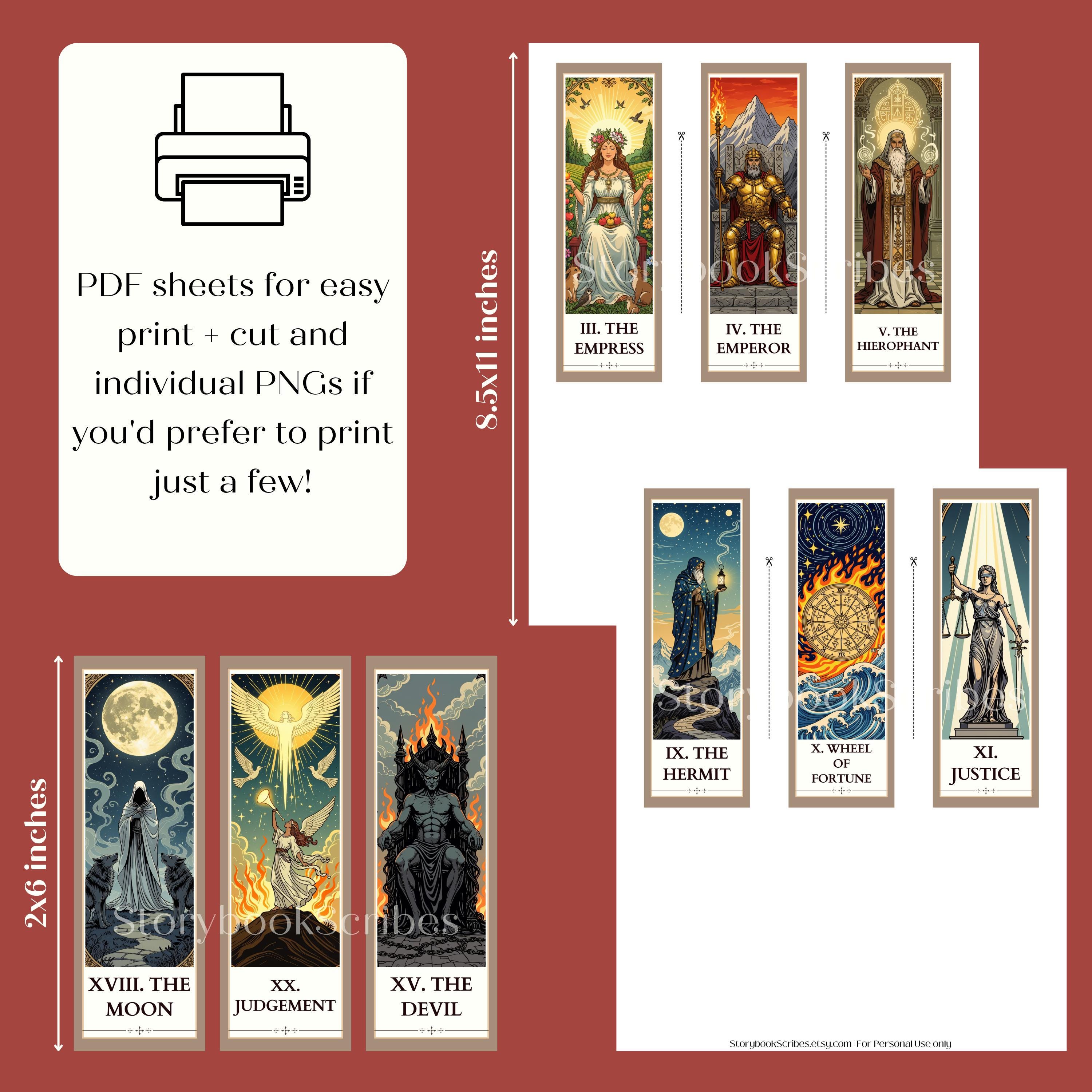 22 Tarot Cards Printable Bookmarks | Instant Download PNG PDF | Major ...