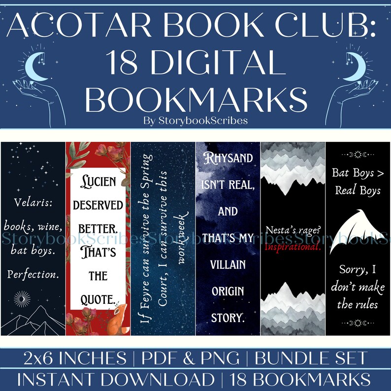 18 ACOTAR Book Club Printable Bookmarks | Instant Download PNG PDF ...