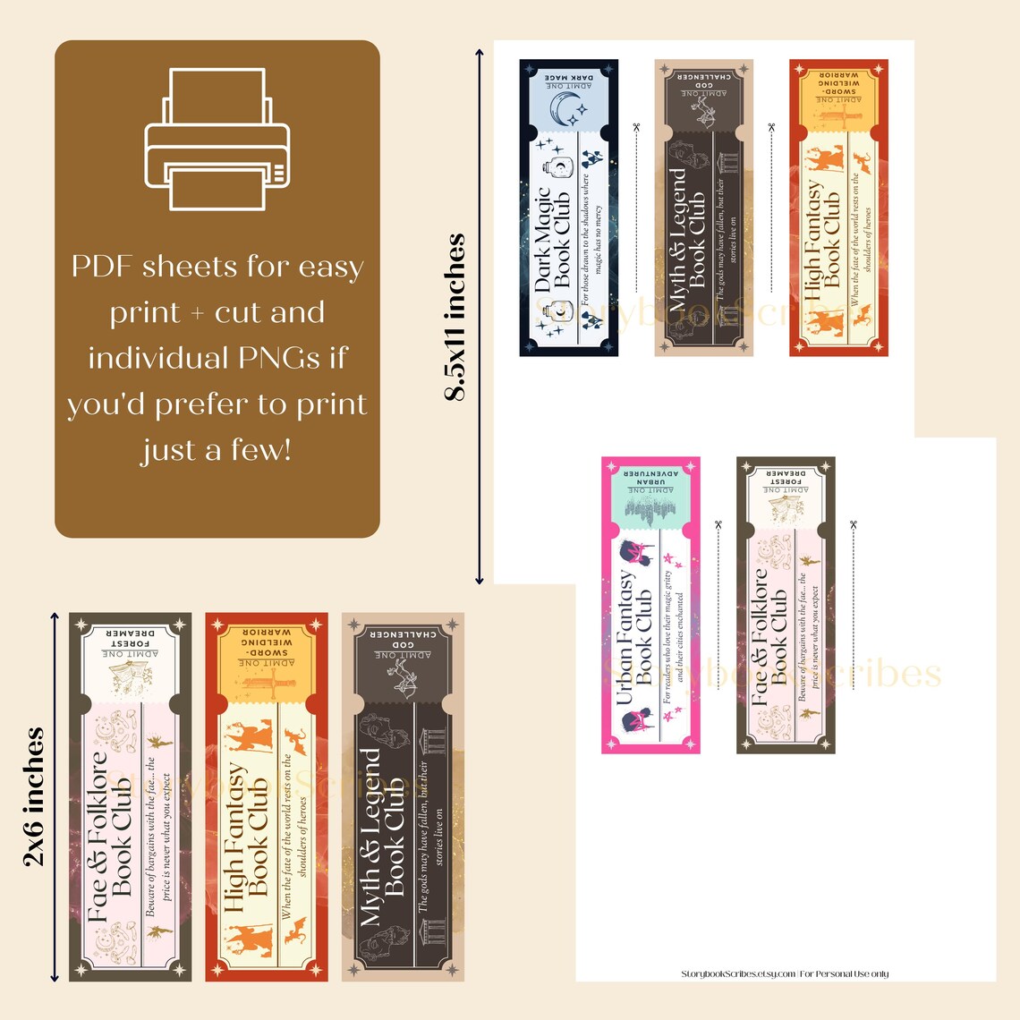 5 Fantasy Book Club Printable Bookmarks | Instant Download | Cute ...