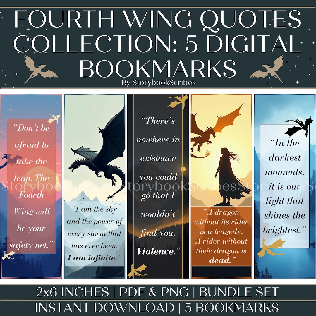 5 Fourth Wing Quotes Printable Bookmarks | Instant Download PNG & PDF ...