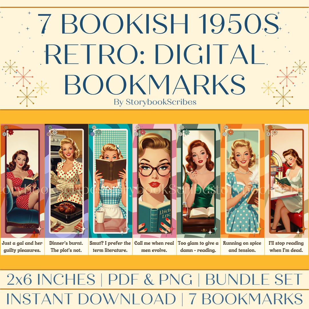 7 Bookish 1950s Vintage Retro Printable Bookmarks | Instant Download ...