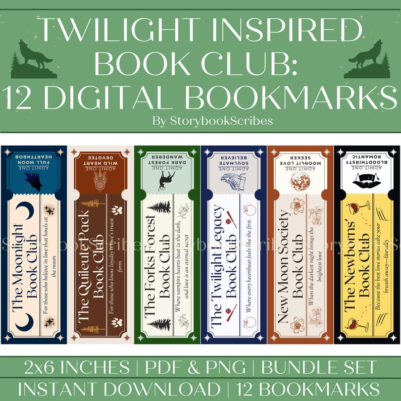 12 Twilight Inspired Book Club Printable Bookmarks | Instant Download ...