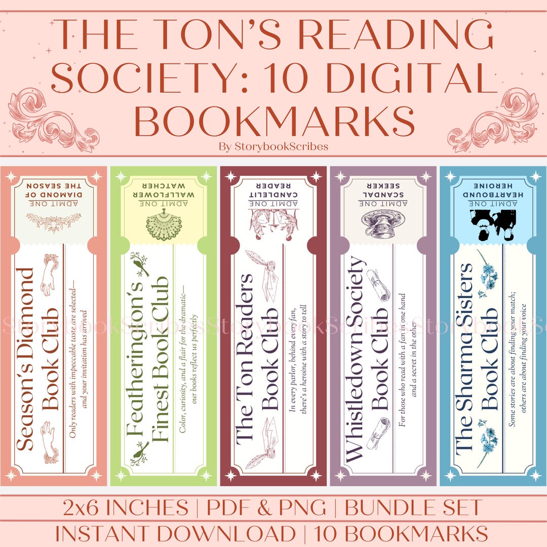 10 Regency Romance Book Club Printable Bookmarks | Instant Download PDF ...