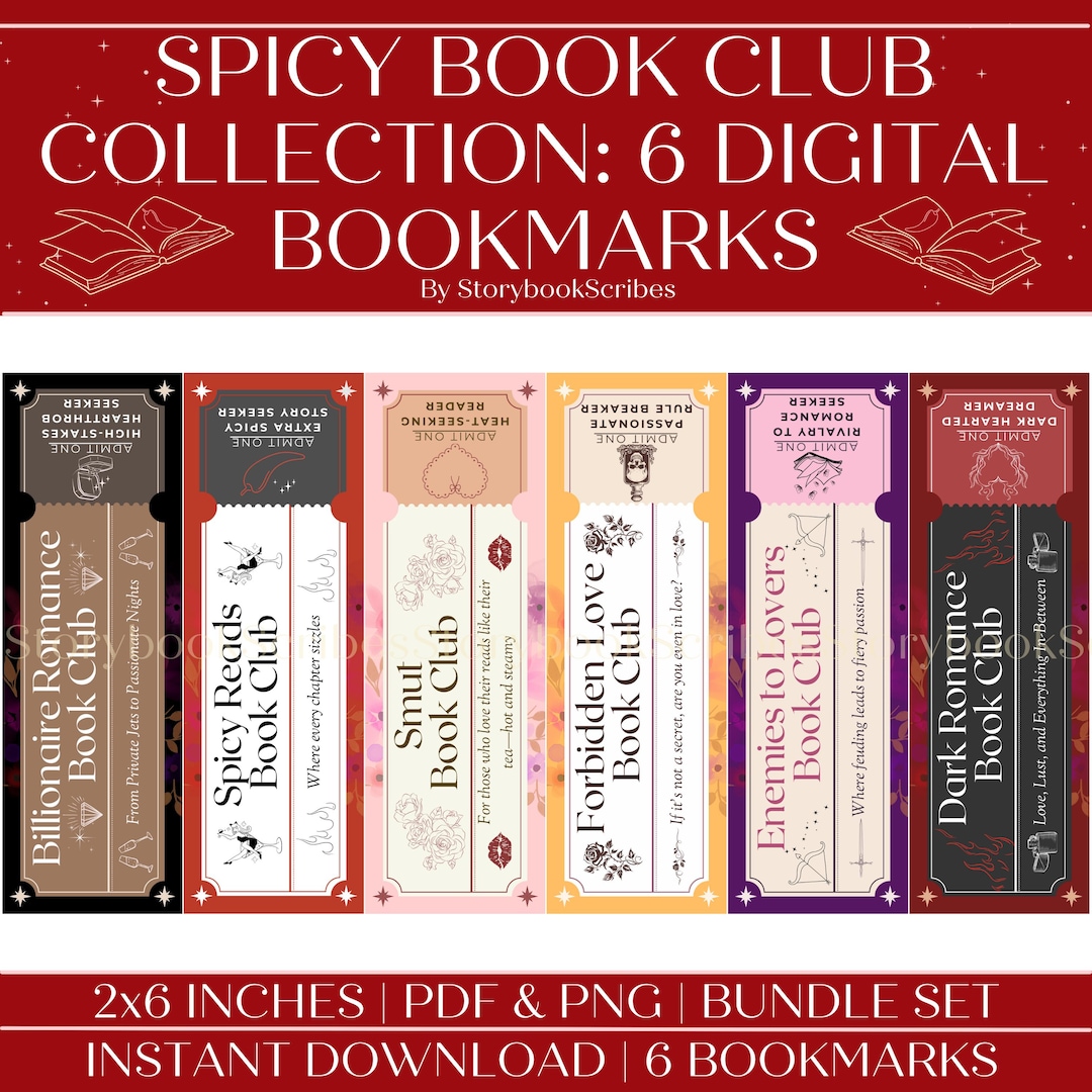 6 Spicy Book Club Printable Bookmarks | Instant Download PNG PDF | Dark ...
