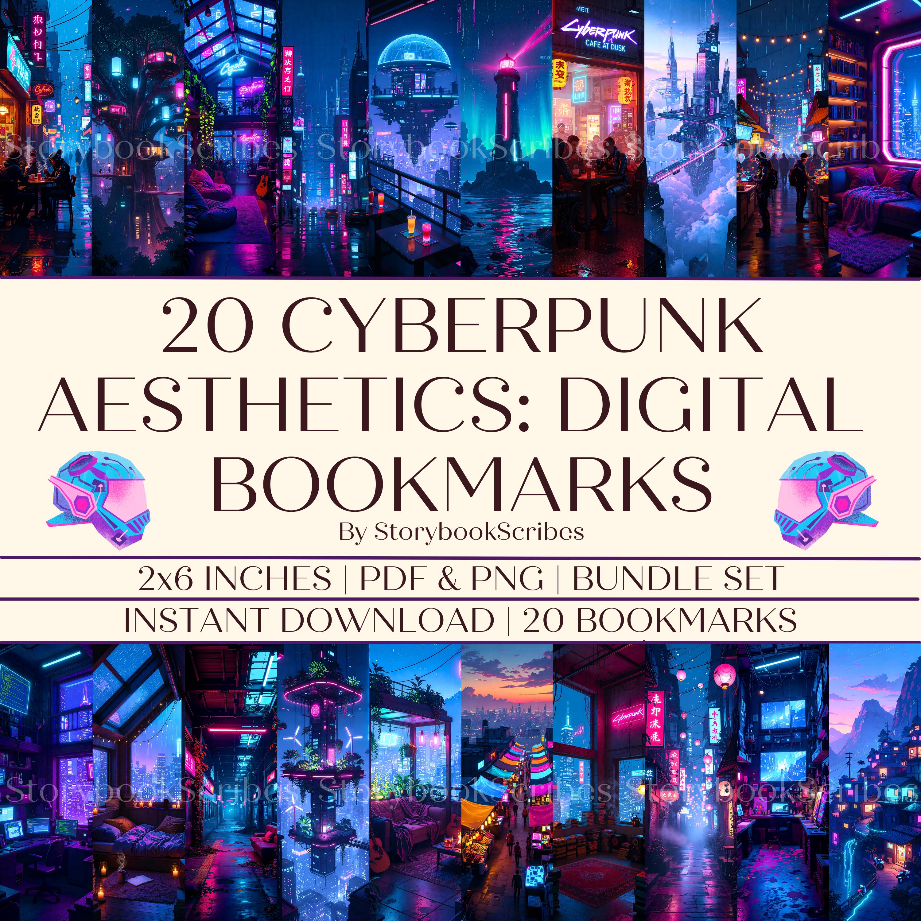 20 Cyberpunk Aesthetics Printable Bookmarks | Instant Download PNG PDF ...
