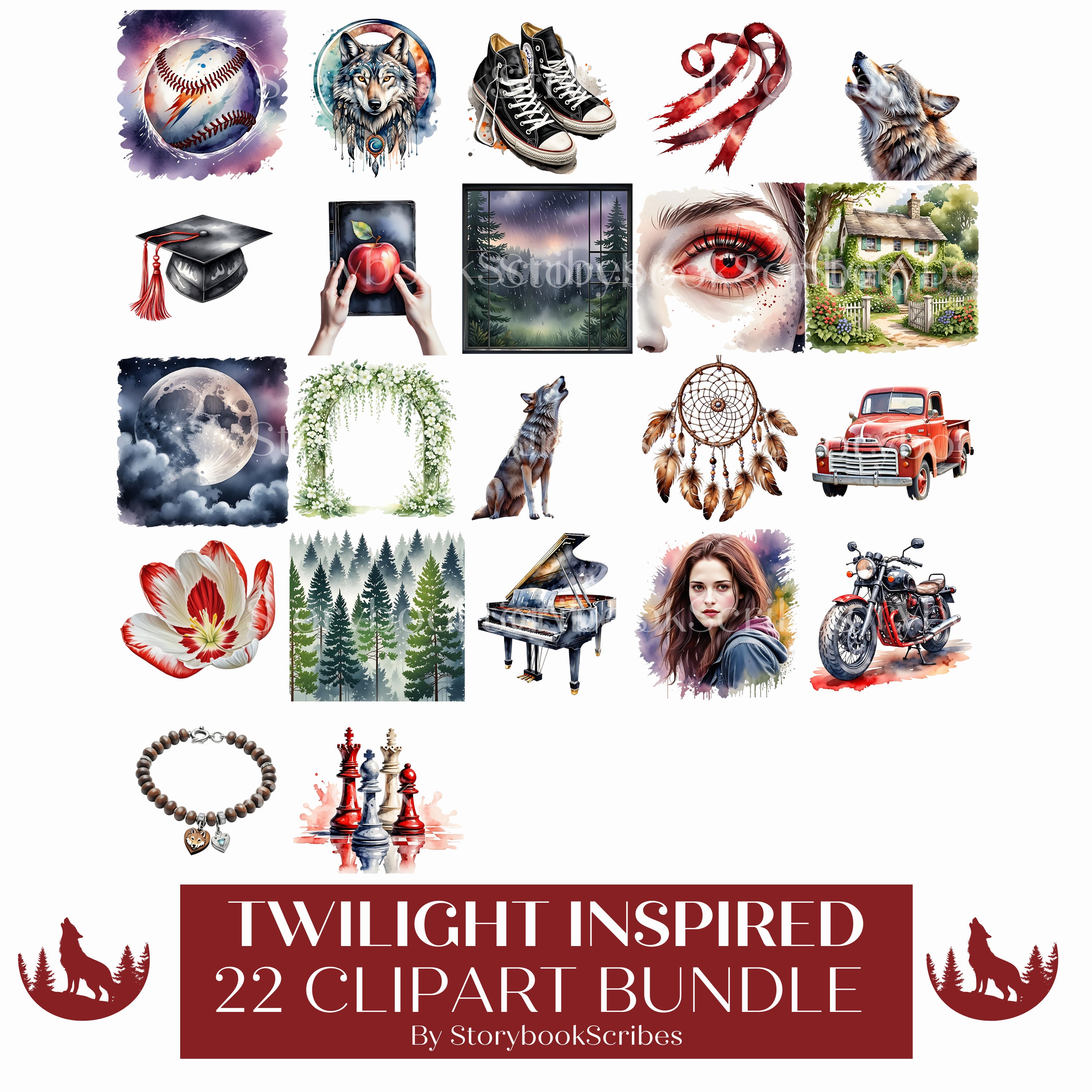 22 Twilight Inspired Watercolour Clipart Bundle | Instant Download ...