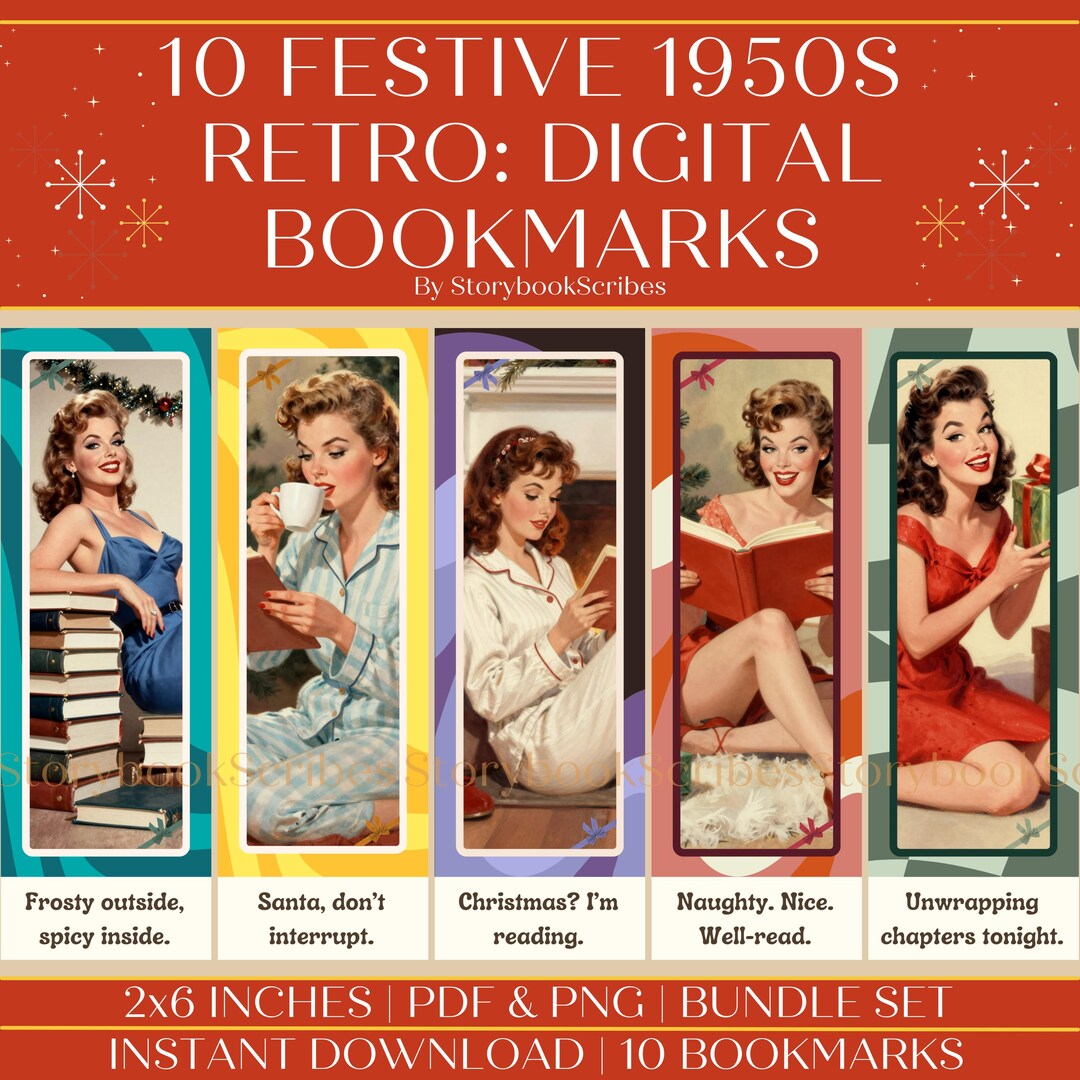 10 Festive 1950s Vintage Retro Printable Bookmarks | Instant Download ...