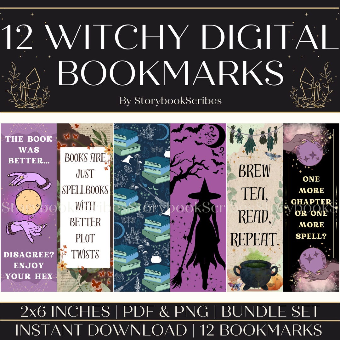 12 Witchy Printable Bookmarks | Instant Download PNG PDF | Fantasy ...