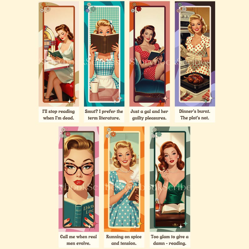 7 Bookish 1950s Vintage Retro Printable Bookmarks | Instant Download ...