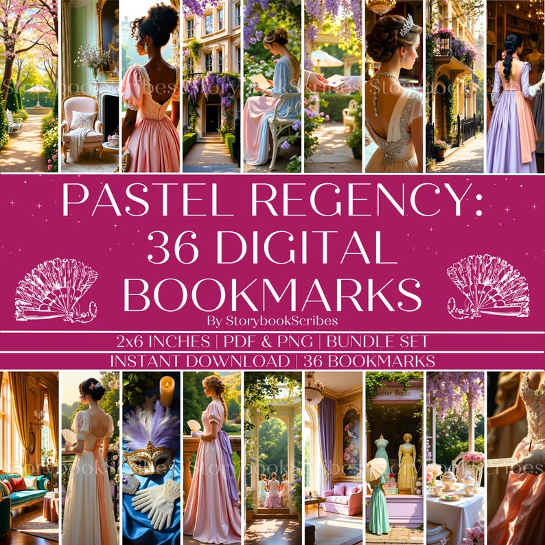 10 Pastel Regency Printable Bookmarks | Instant Download PDF PNG ...