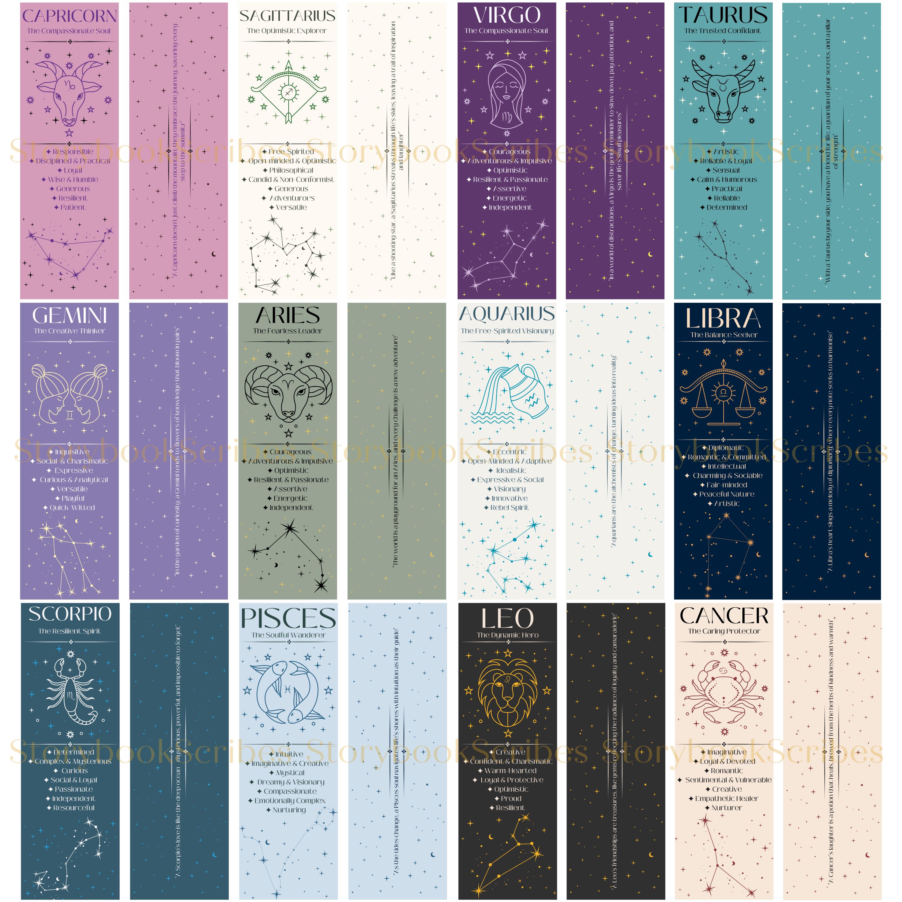 24 Zodiac Sign Printable Bookmarks | Instant Download PNG PDF ...