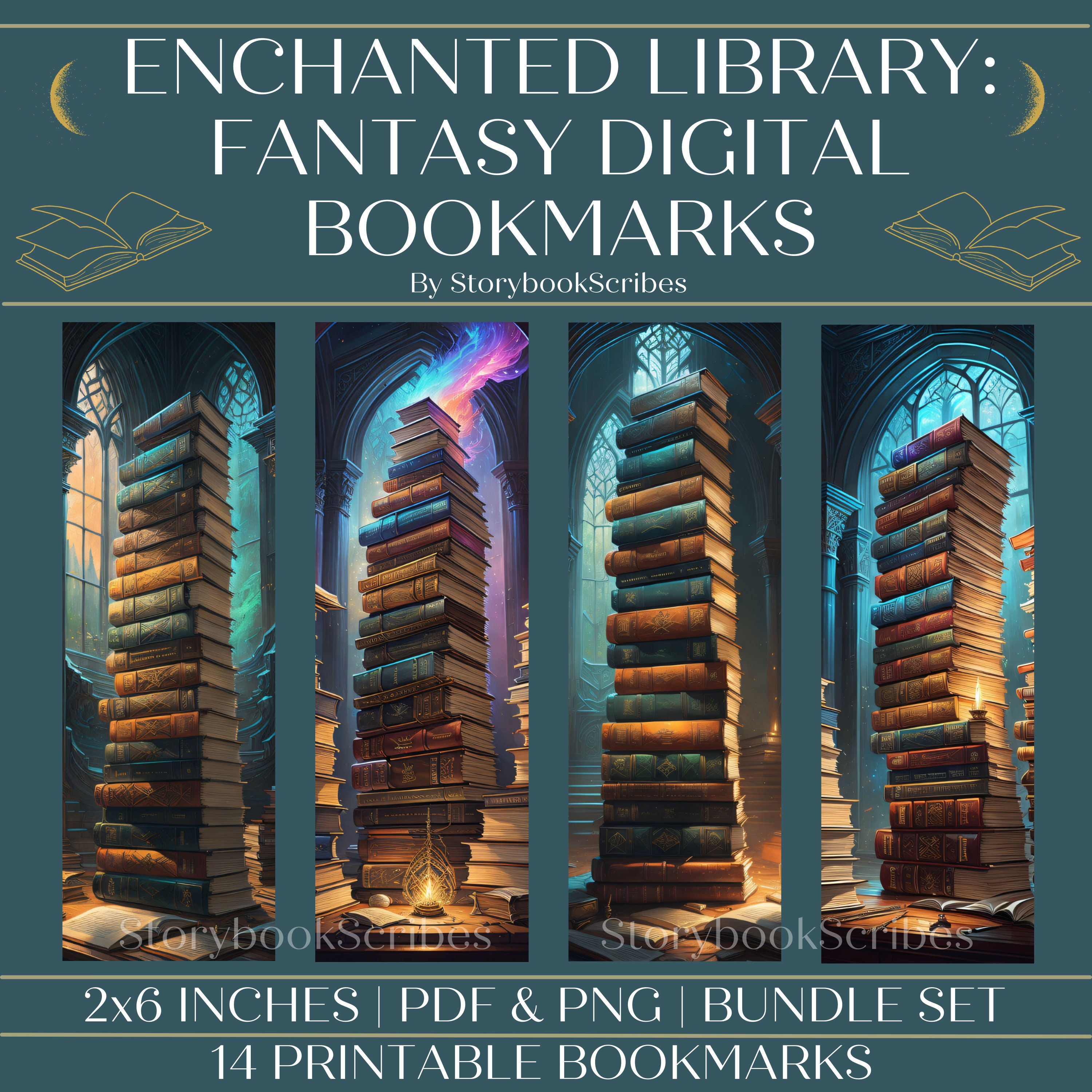 14 Enchanted Library Printable Bookmarks Digital Download PNG & PDF ...