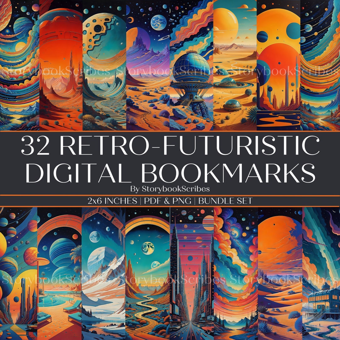 32 Retro Futuristic Printable Bookmarks | Instant Download PNG & PDF ...