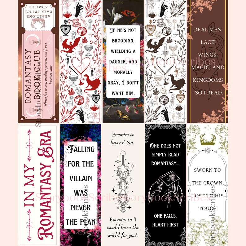 10 Romantasy Book Club Printable Bookmarks | Instant Download PDF PNG ...
