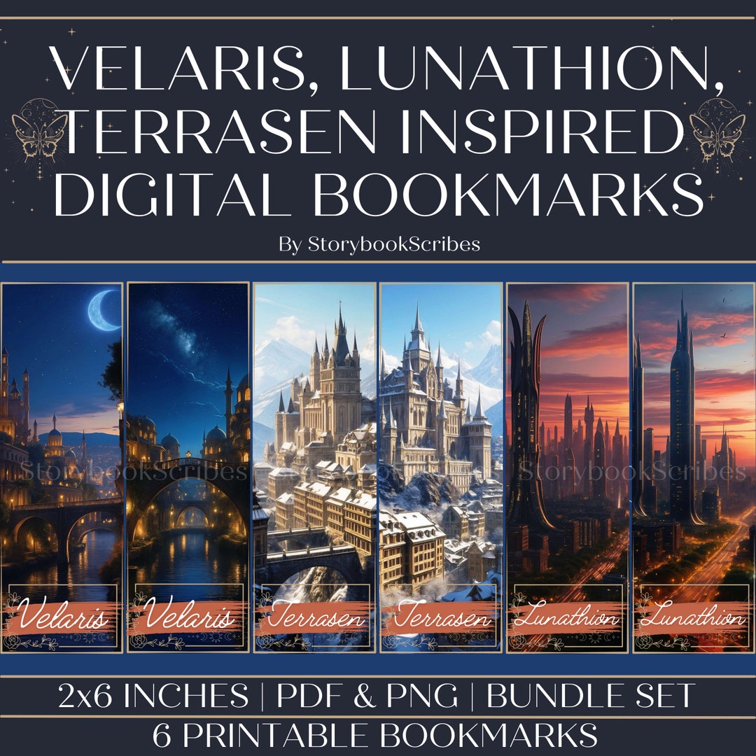 6 Velaris, Lunathion, Terrasen Inspired Digital Bookmarks Instant ...