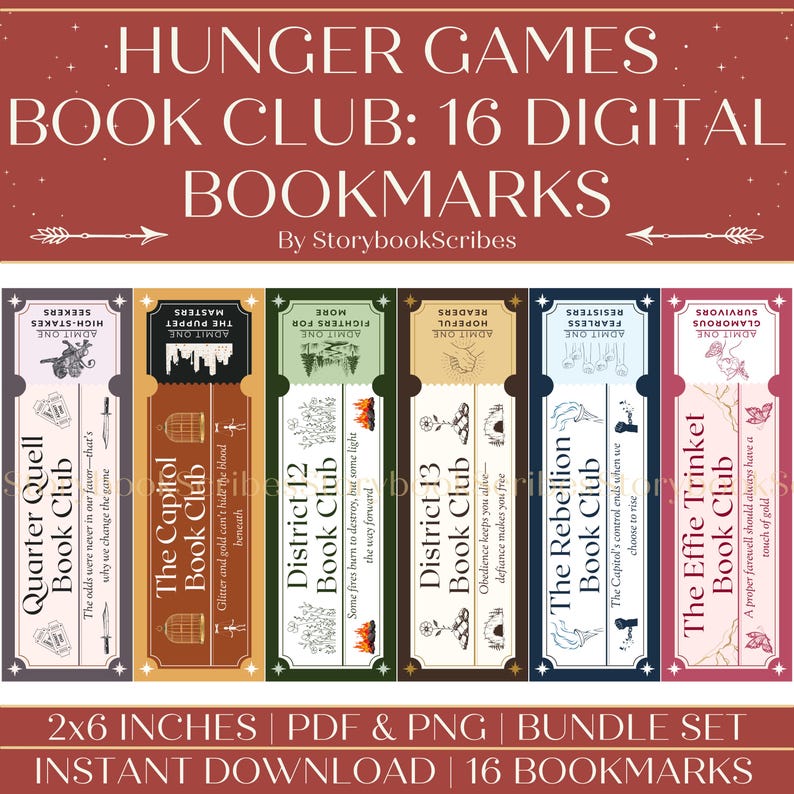 16 Hunger Games Inspired Book Club Printable Bookmarks | Instant ...