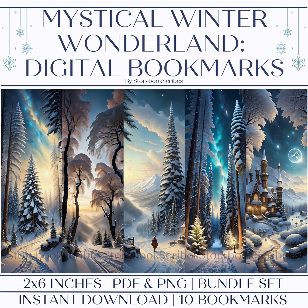 10 Mystical Winter Wonderland Digital Bookmarks Instant Download PNG ...