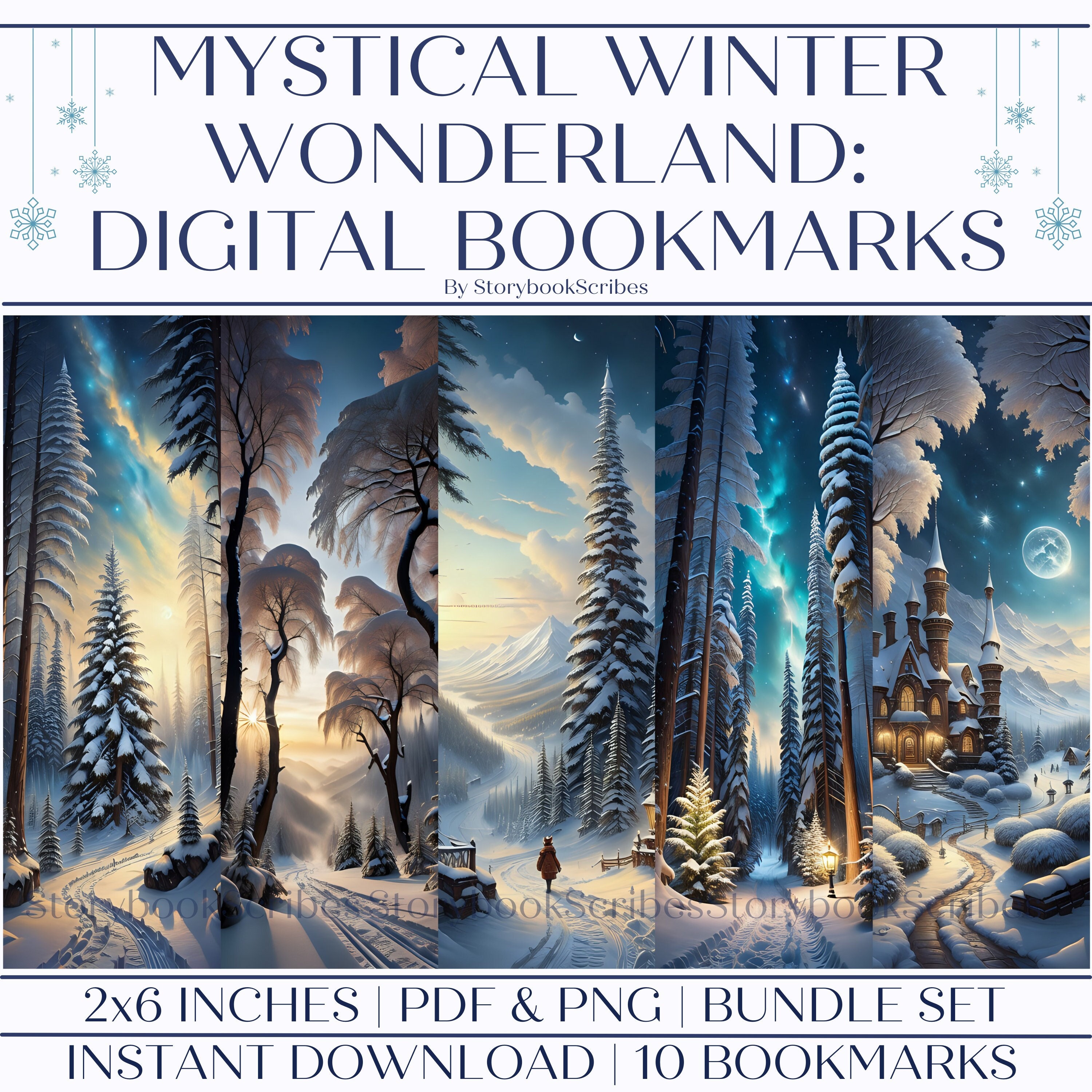 10 Mystical Winter Wonderland Digital Bookmarks Instant Download PNG ...