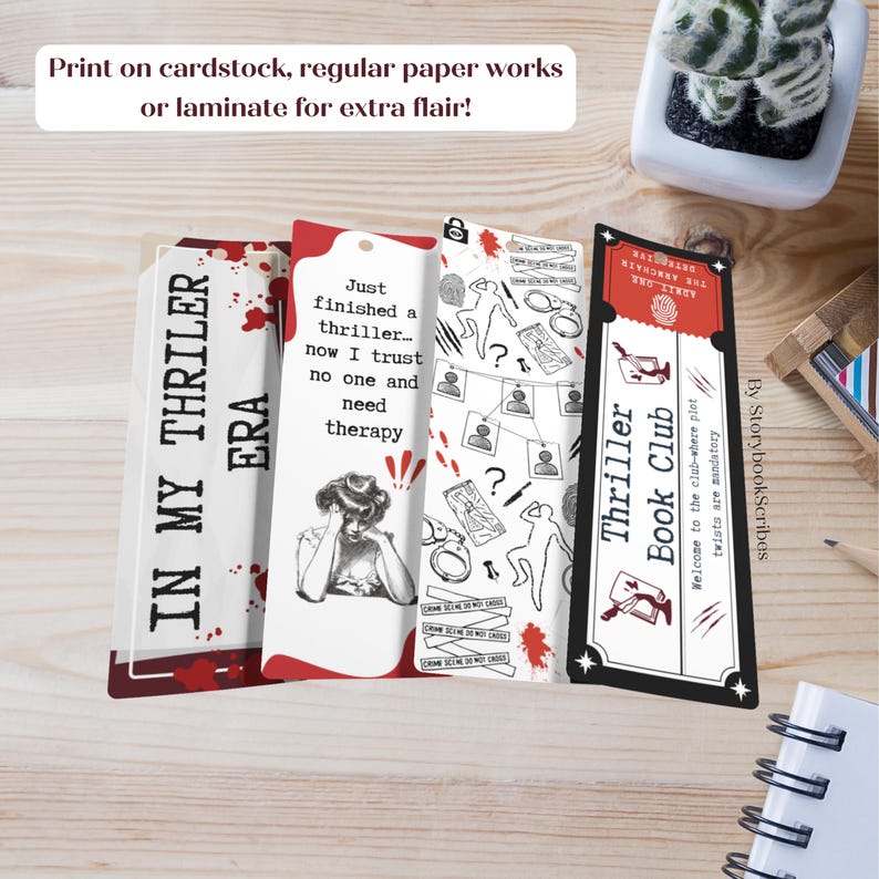 6 Thriller Book Club Printable Bookmark | Instant Download PDF PNG ...