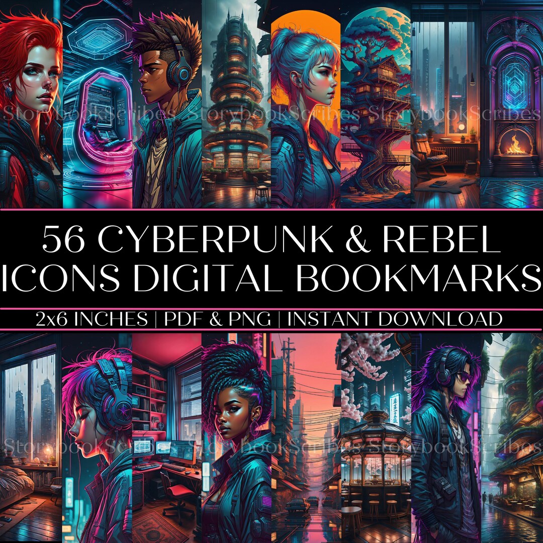 56 Cyberpunk Printable Bookmarks | Digital Download PNG PDF ...