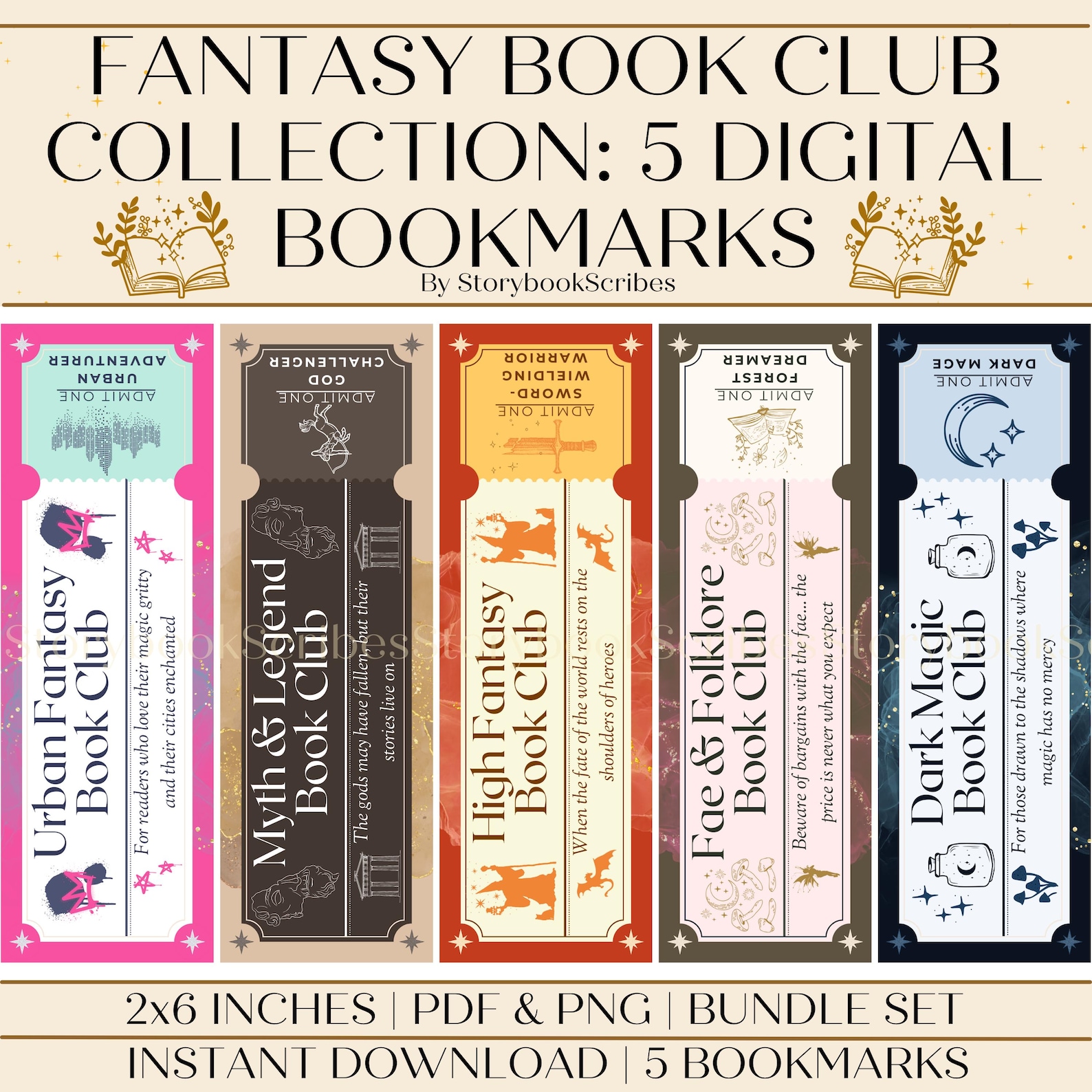 5 Fantasy Book Club Printable Bookmarks | Instant Download | Cute ...