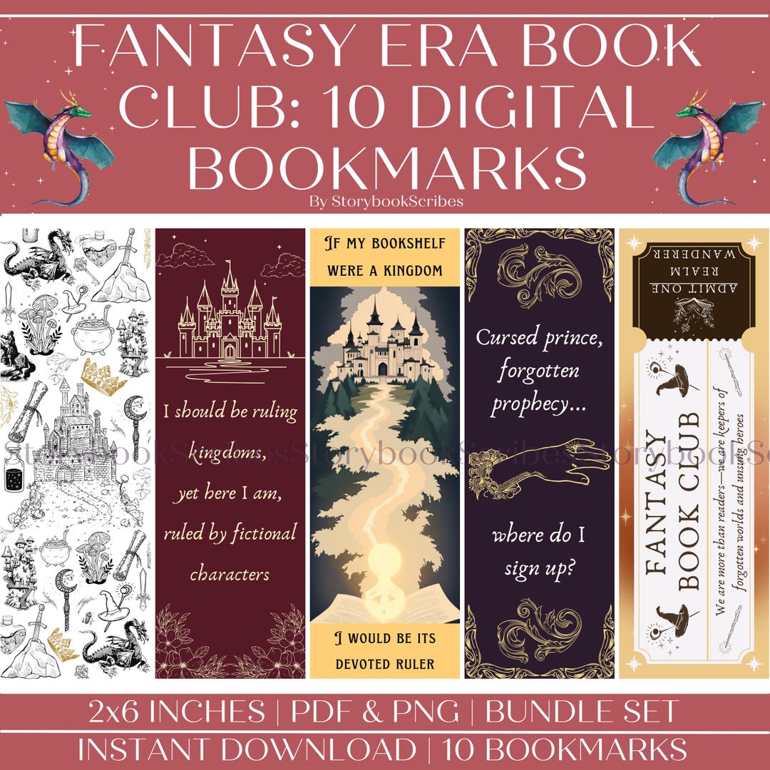 10 Fantasy Era Book Club Printable Bookmarks | Instant Download PNG PDF ...