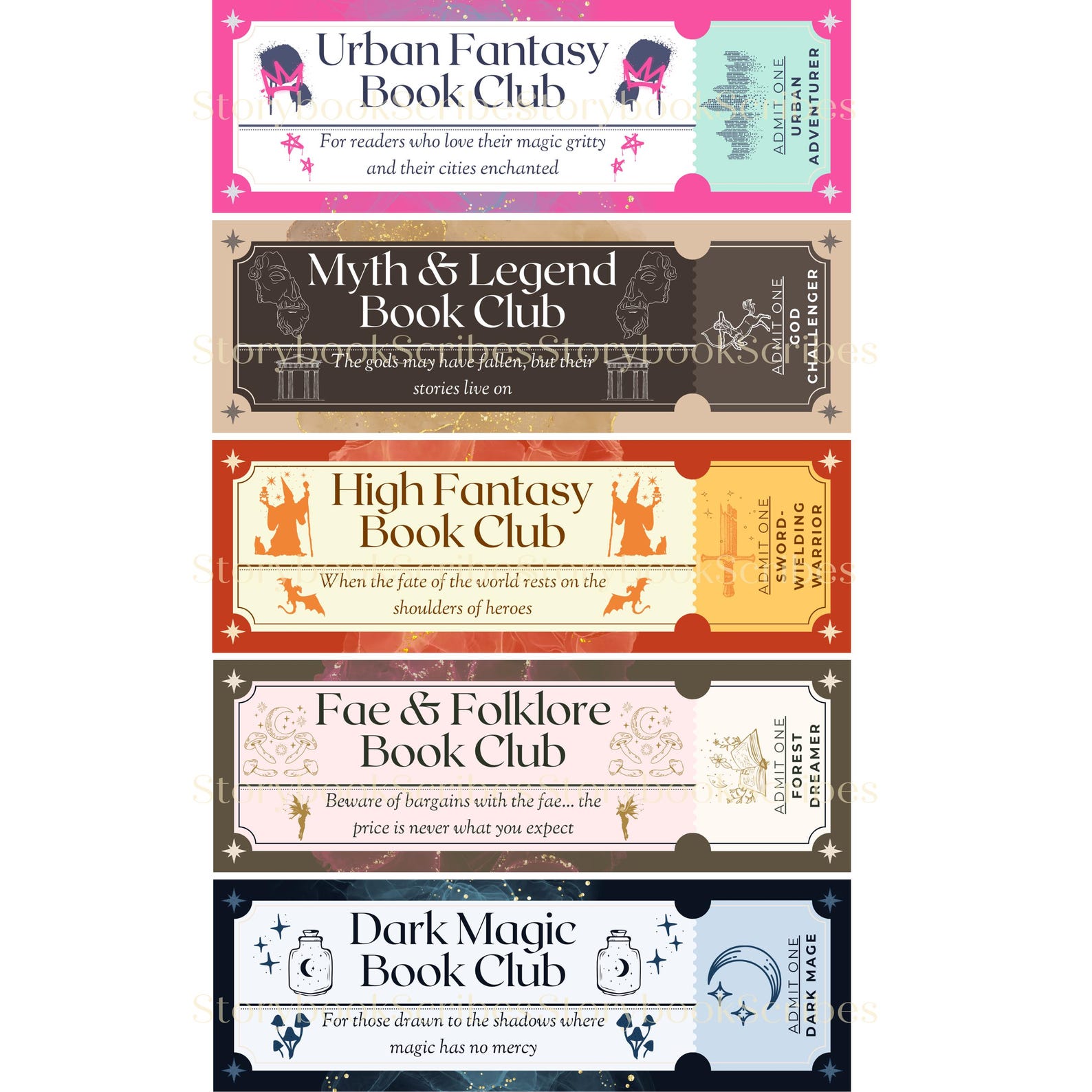 5 Fantasy Book Club Printable Bookmarks | Instant Download | Cute ...