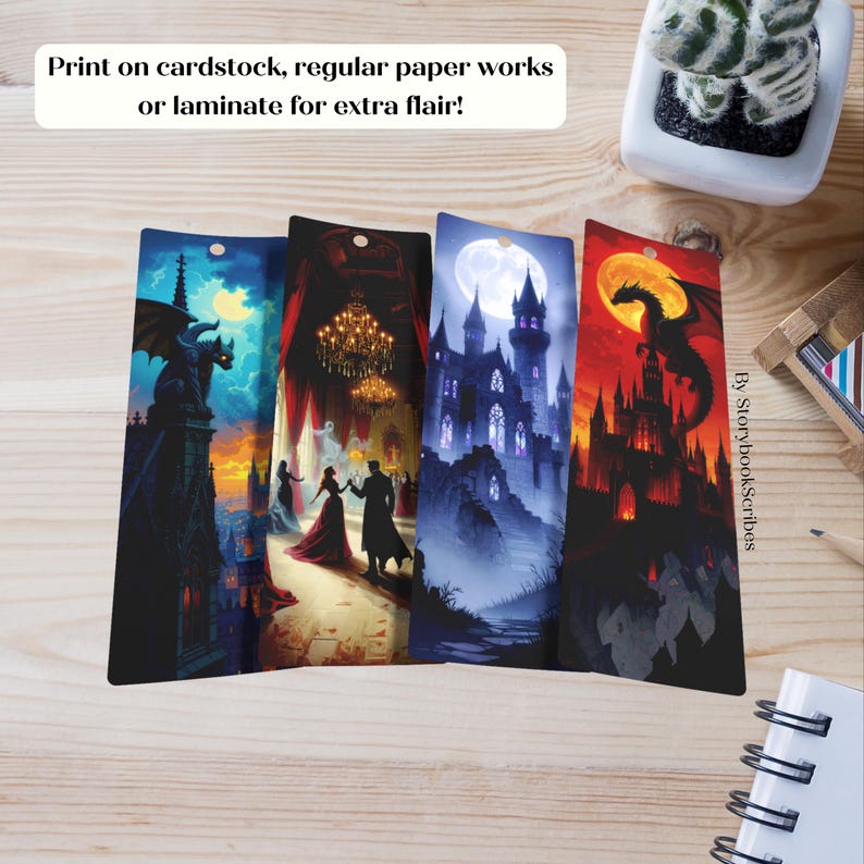 14 Gothic Fantasy Printable Bookmarks | Instant Download PNG PDF | Dark ...