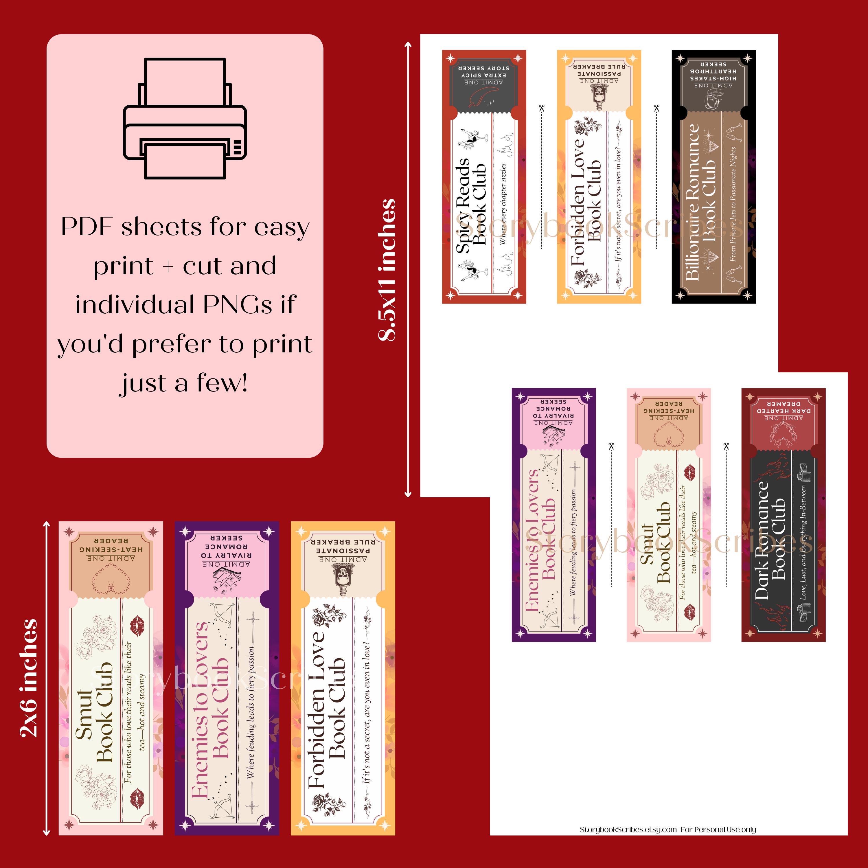 6 Spicy Book Club Printable Bookmarks | Instant Download PNG PDF | Dark ...
