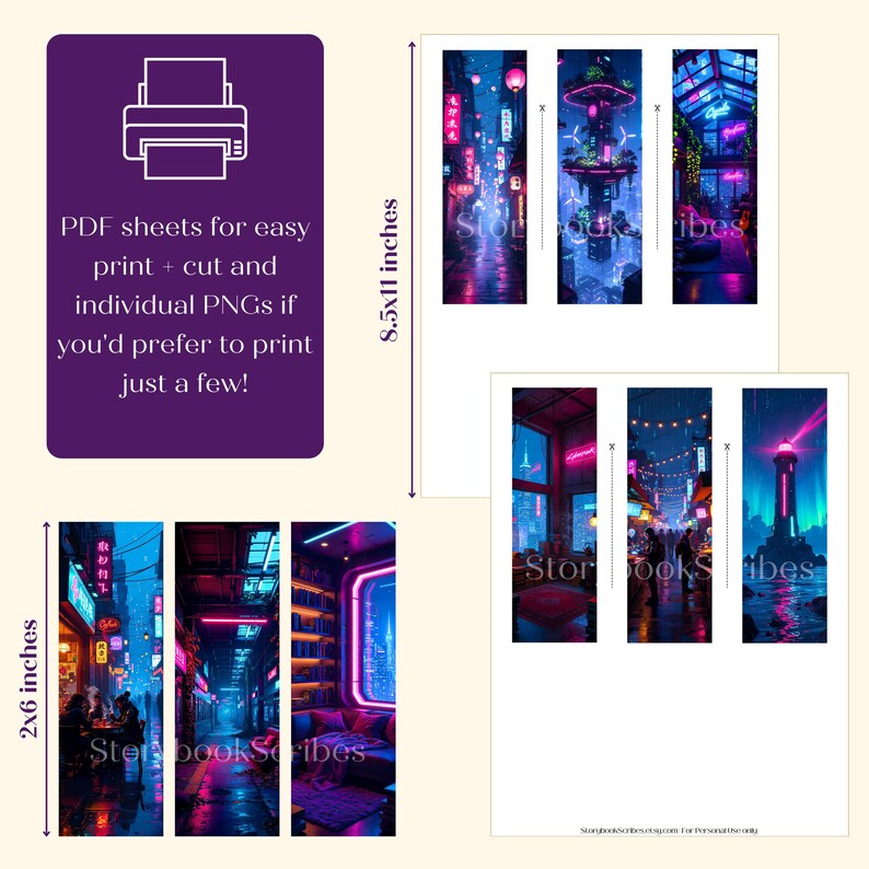 20 Cyberpunk Aesthetics Printable Bookmarks | Instant Download PNG PDF ...