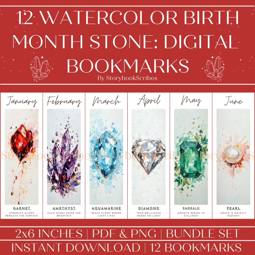 12 Watercolor Birth Month Stone Printable Bookmarks | Instant Download ...