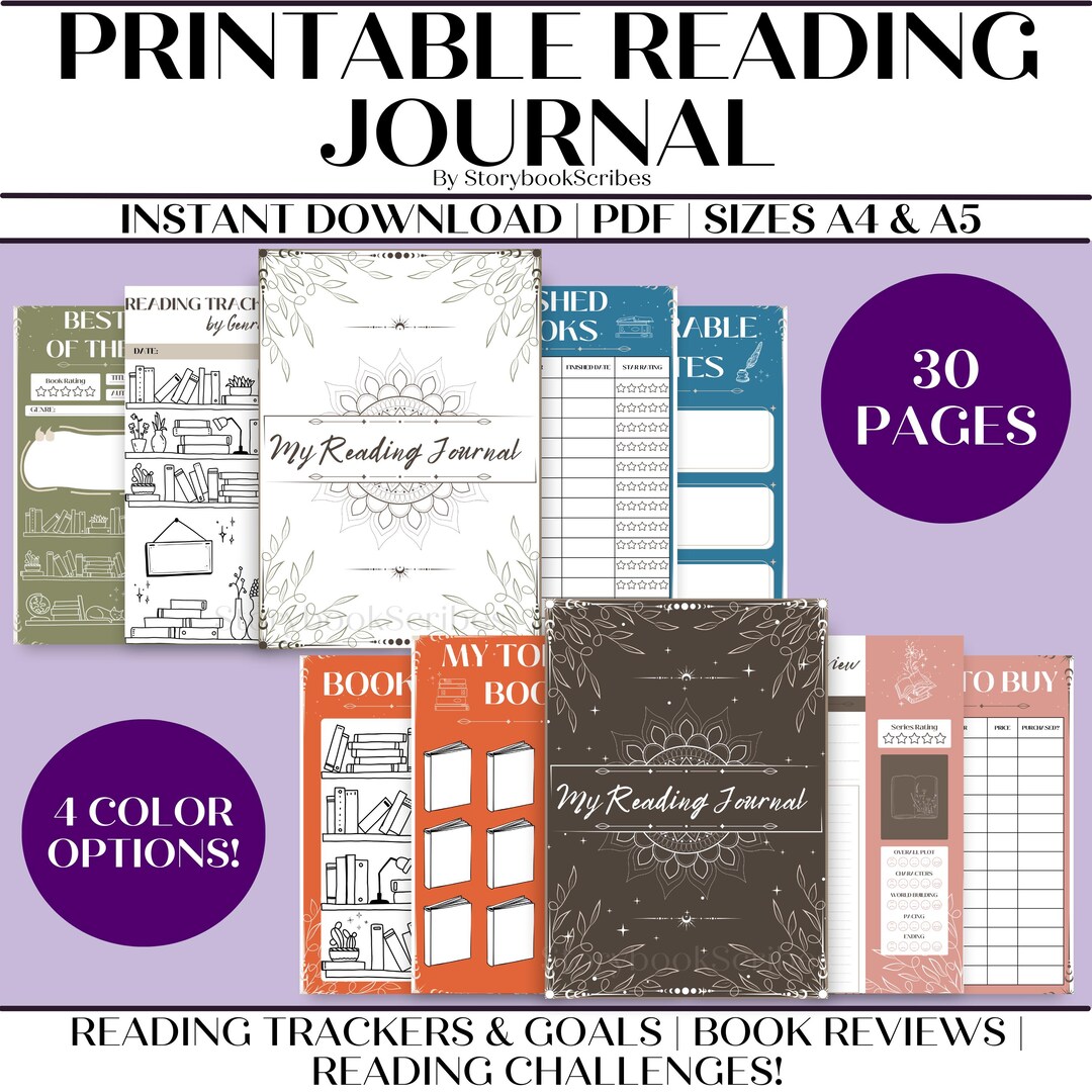 Printable Reading Journal | Digital Book Tracker | Book Review Journal ...