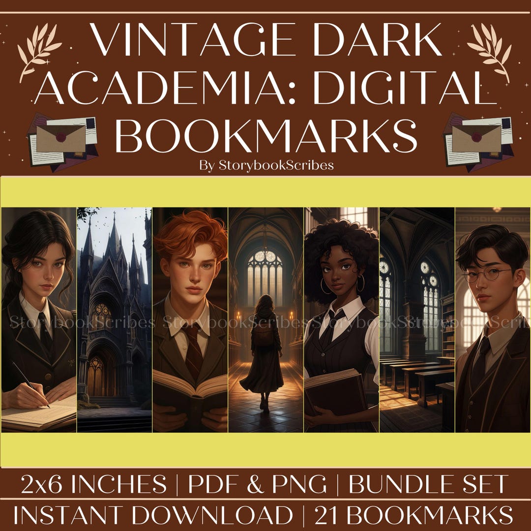 21 Vintage Dark Academia Digital Bookmarks | Instant Download PNG PDF ...