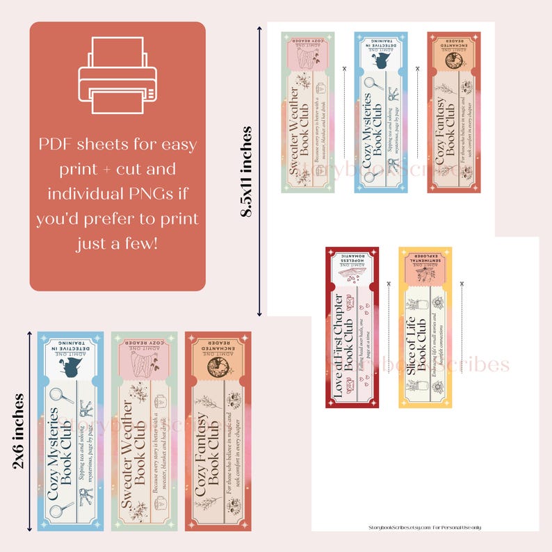 5 Cozy Lit Book Club Printable Bookmarks | Instant Download | Aesthetic ...