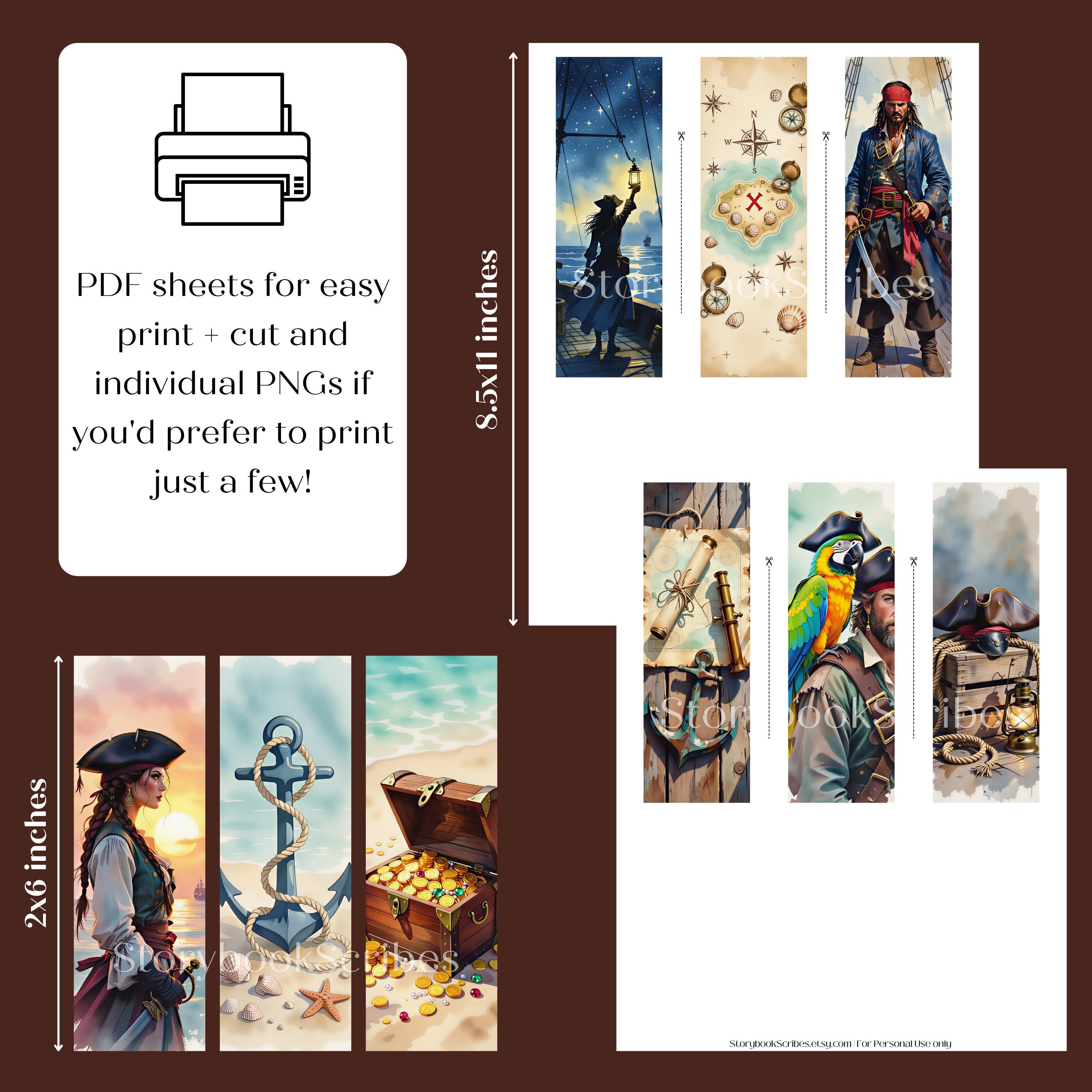 18 Watercolor Pirate Printable Bookmarks | Instant Download PDF PNG ...
