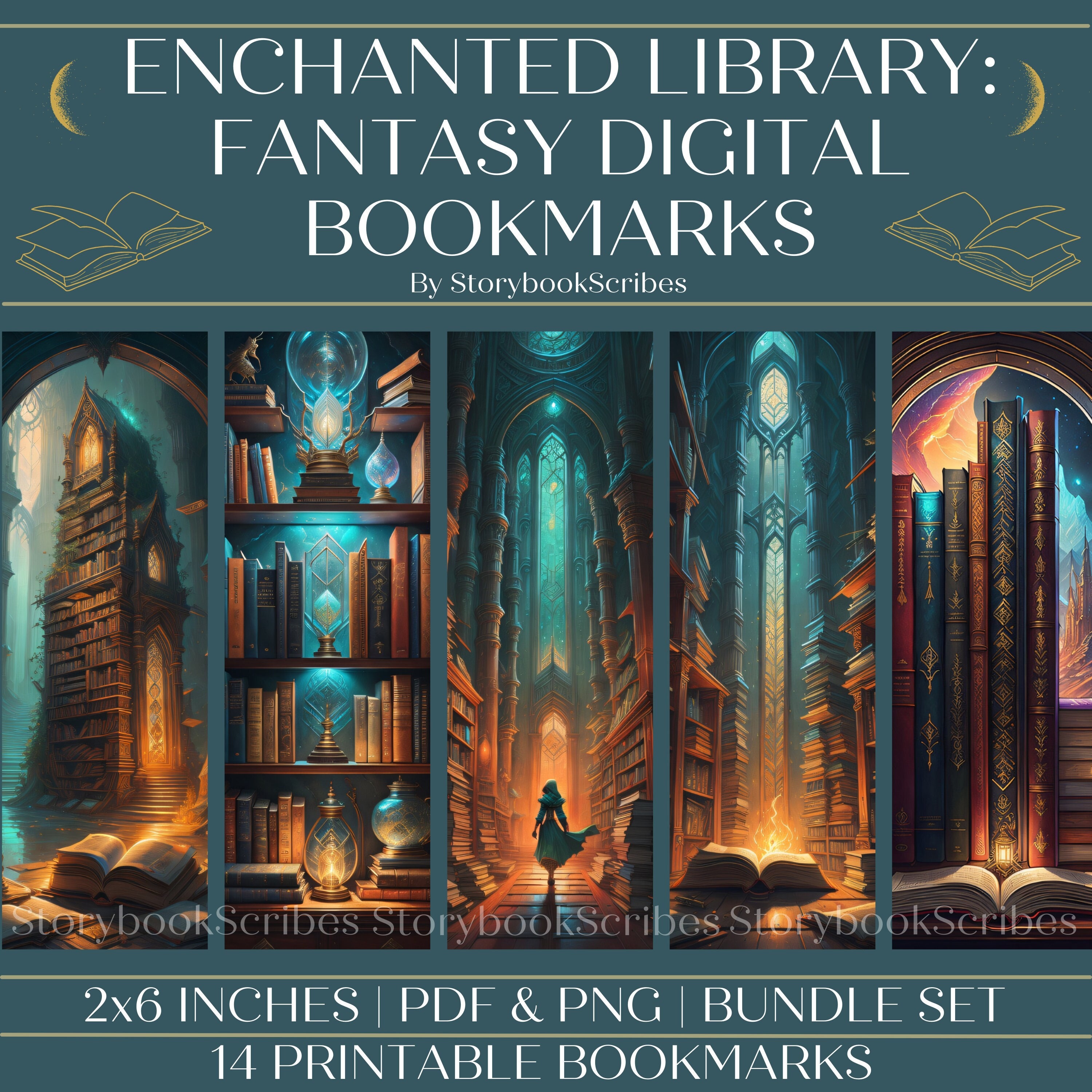 14 Enchanted Library Printable Bookmarks Digital Download PNG & PDF ...