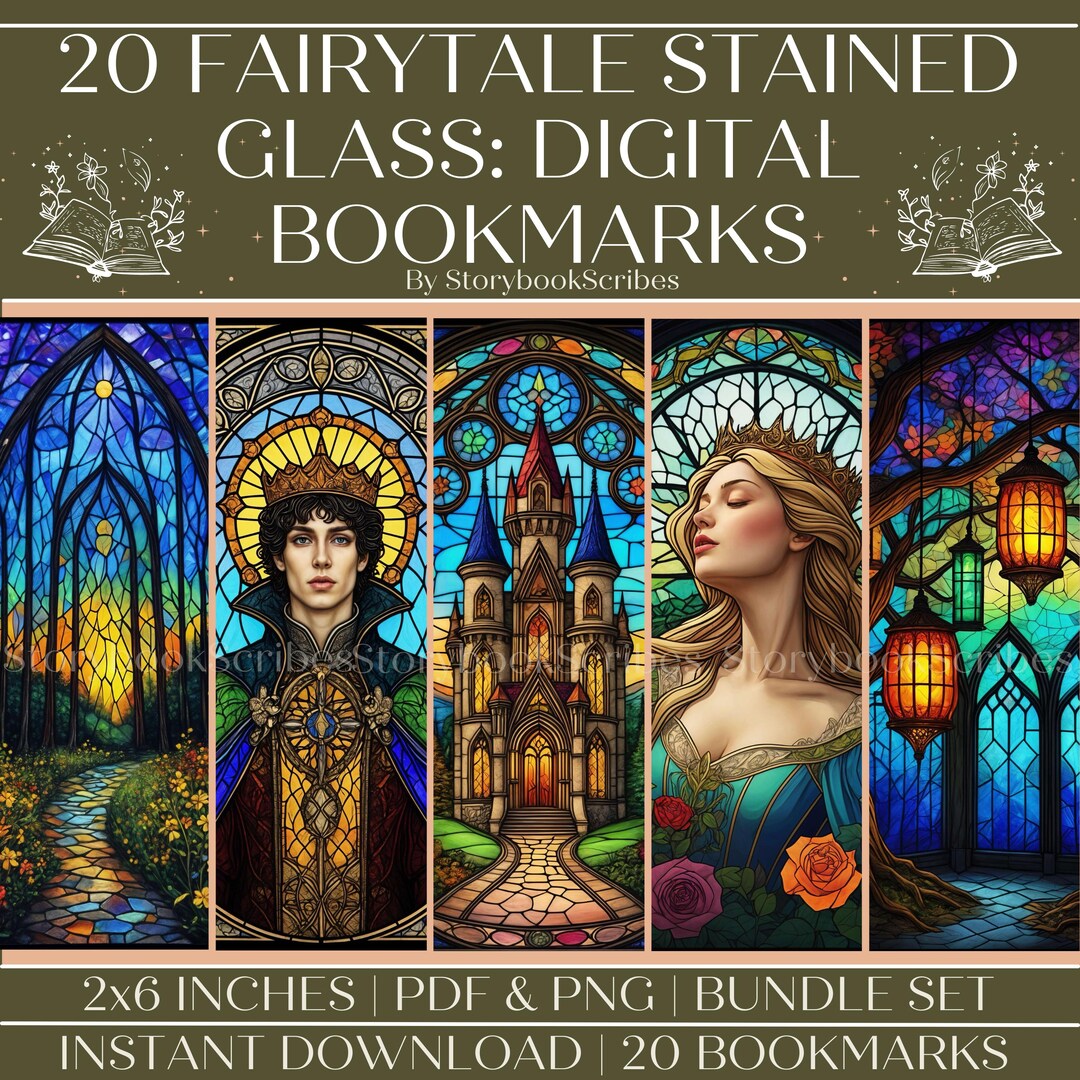 20 Fairytale Stained Glass Printable Bookmarks | Instant Download PDF ...