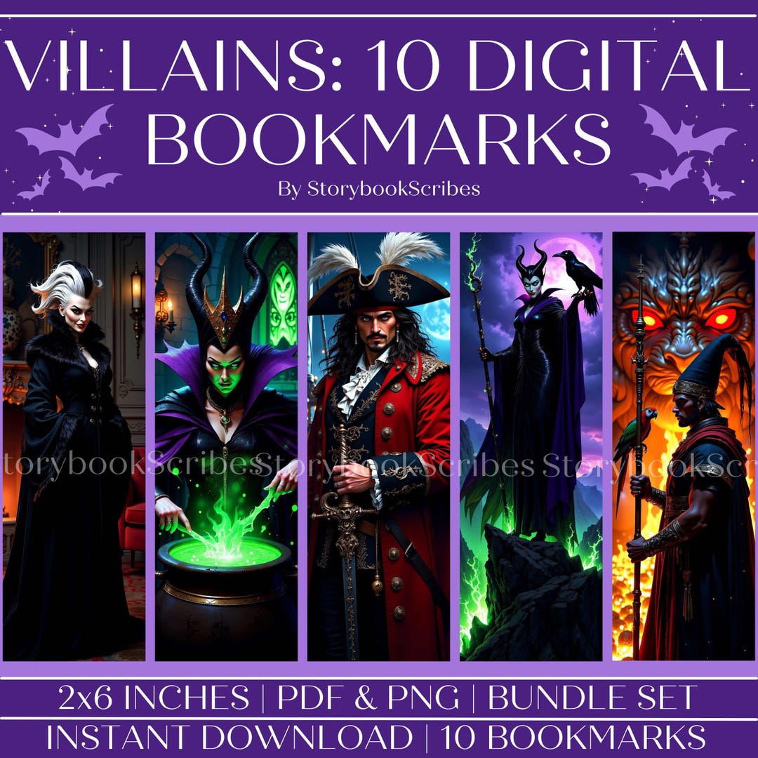 10 Villain Inspired Digital Bookmarks | Instant Download PDF & PNG ...
