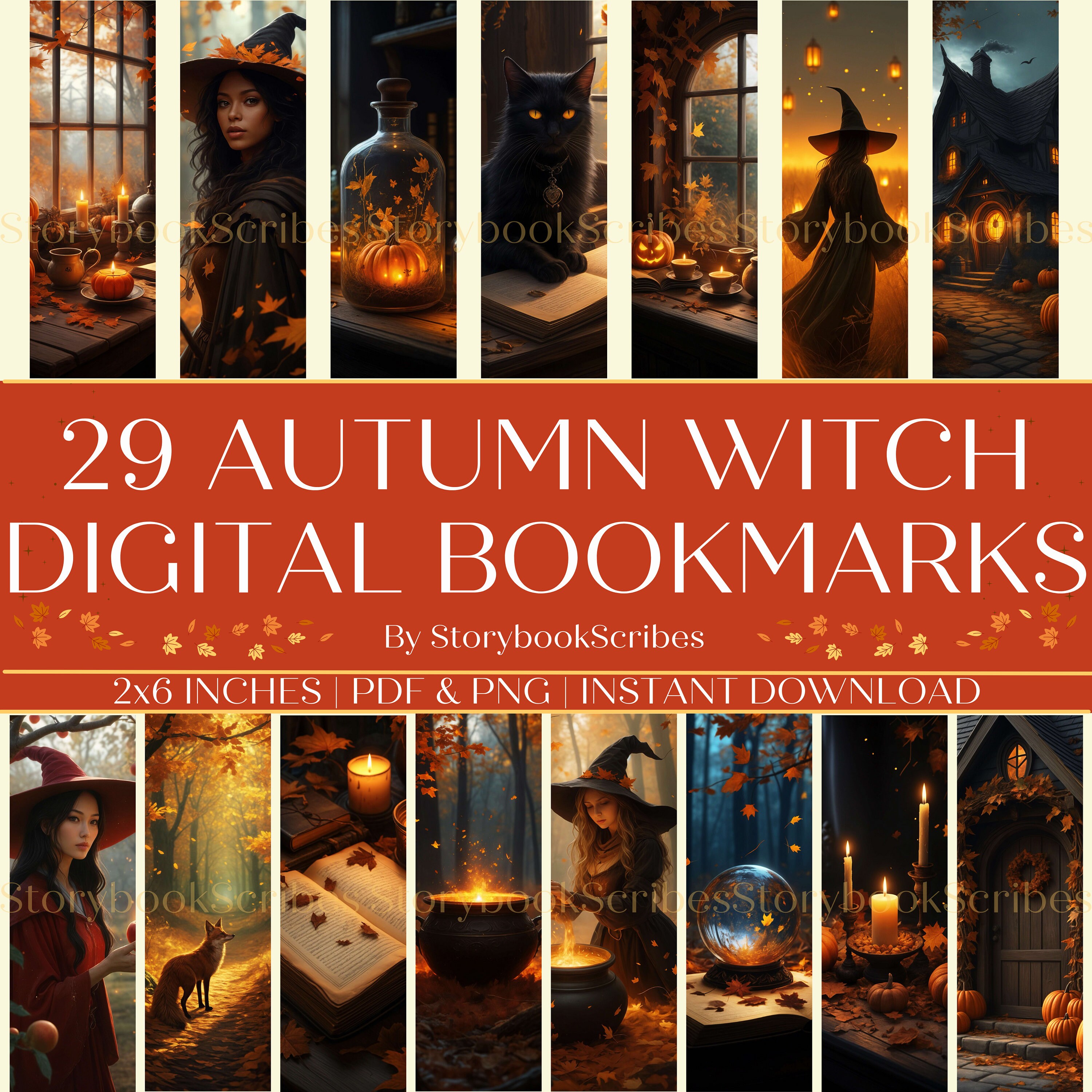 29 Autumn Witch Printable Bookmarks | Instant Download | Fantasy ...