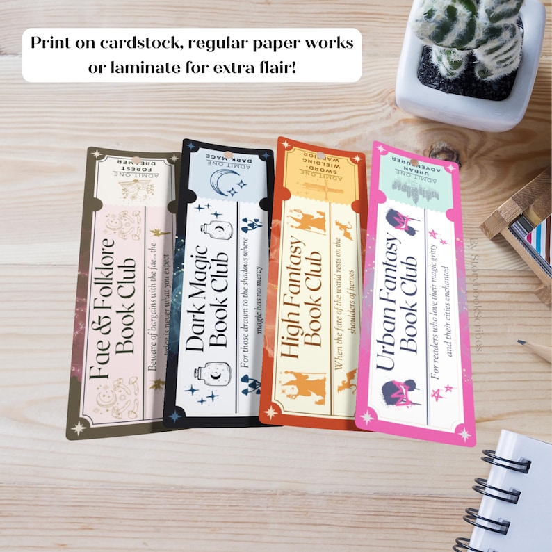 5 Fantasy Book Club Printable Bookmarks | Instant Download | Cute ...