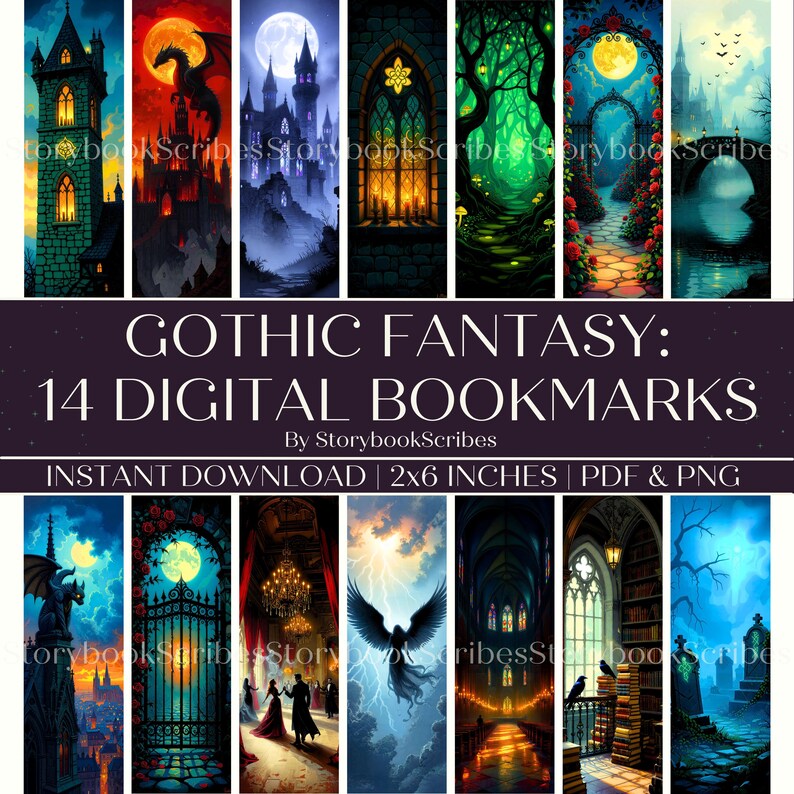 14 Gothic Fantasy Printable Bookmarks | Instant Download PNG PDF | Dark ...