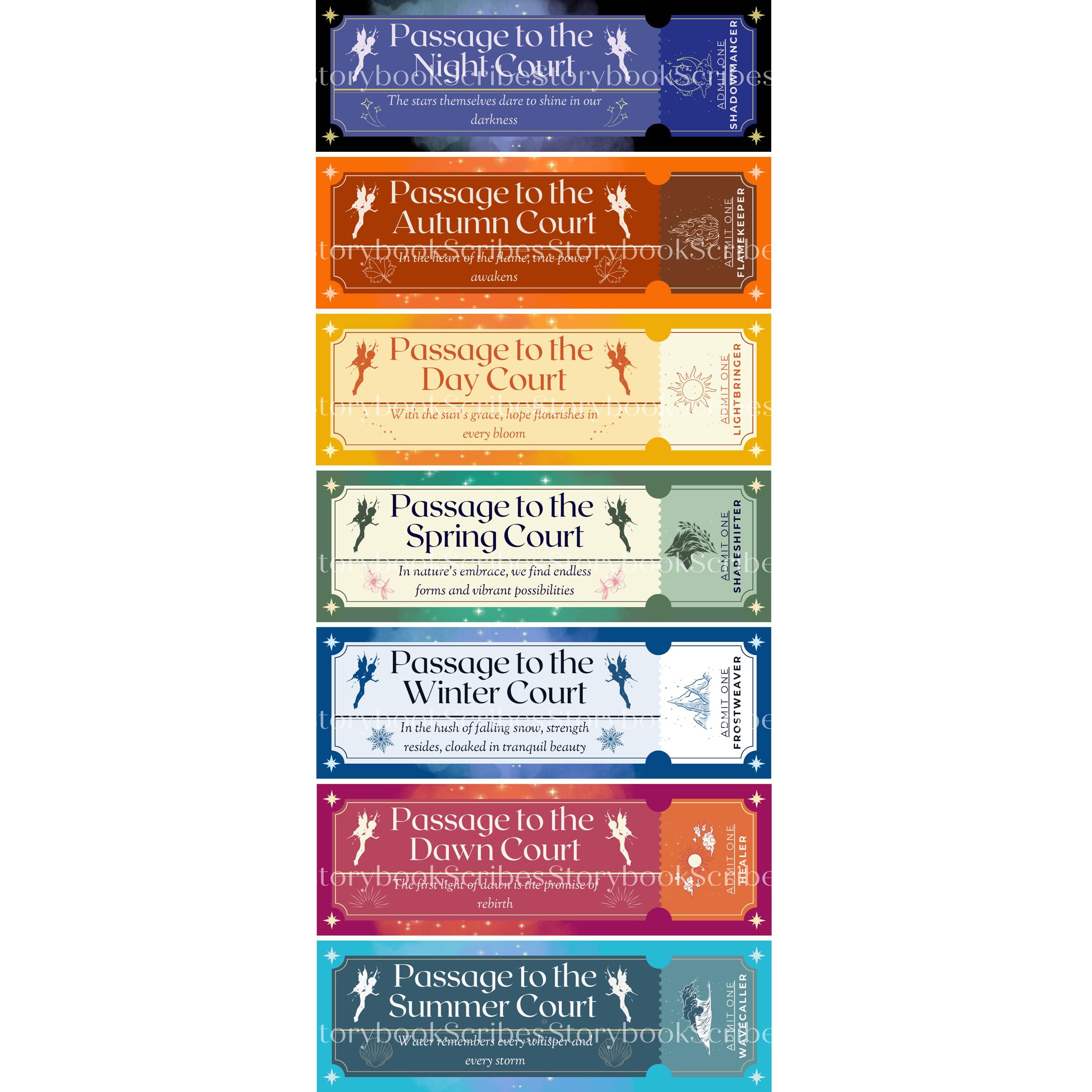 7 ACOTAR Inspired Court Ticket Printable Bookmarks | Instant Download ...