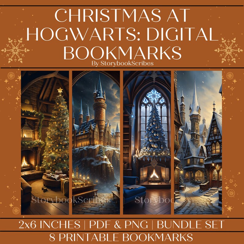 8 Christmas at Hogwarts Printable Bookmarks Digital Download PNG & PDF ...