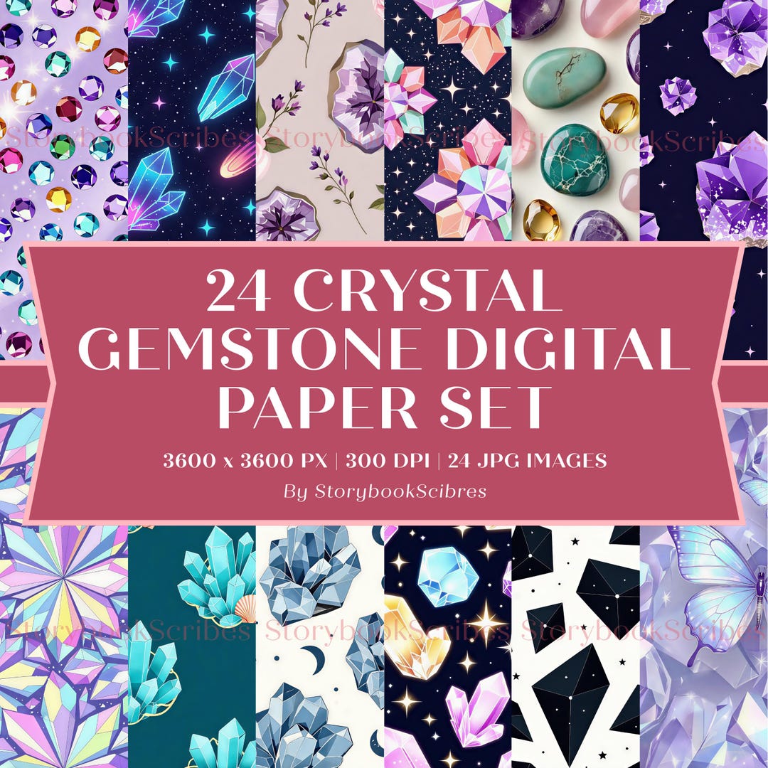 24 Crystal Gemstone Digital Paper Set | Instant Download | 12x12” JPG ...