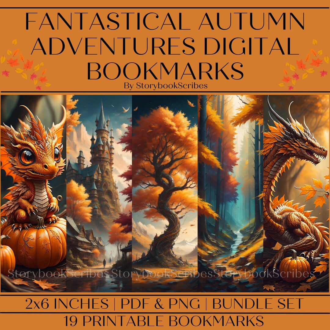 19 Fantastical Autumn Printable Bookmarks Instant Digital Download PNG ...