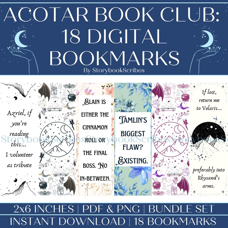 18 ACOTAR Book Club Printable Bookmarks | Instant Download PNG PDF ...